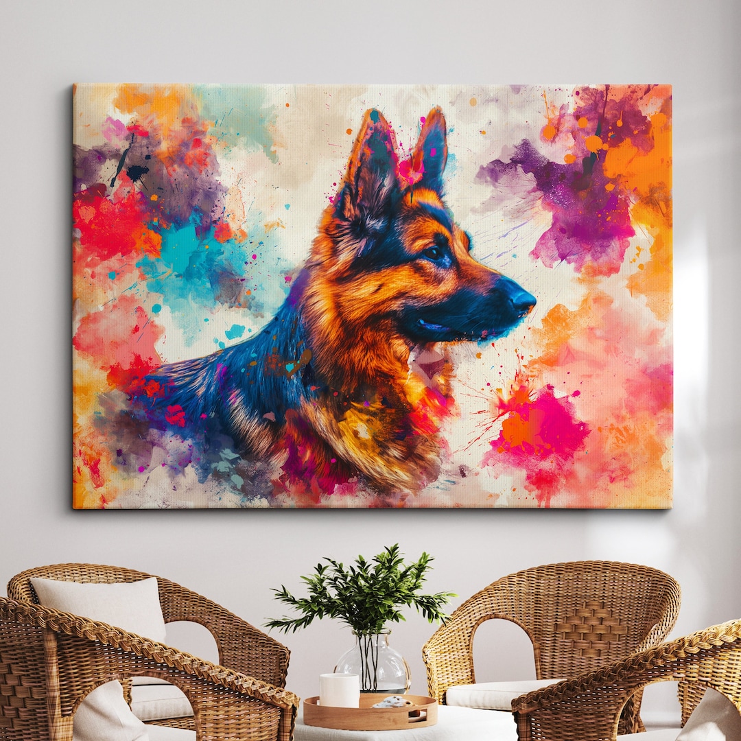 Colorful German Shepherd Abstract Dog Pet Art Oil Painting Framed ...