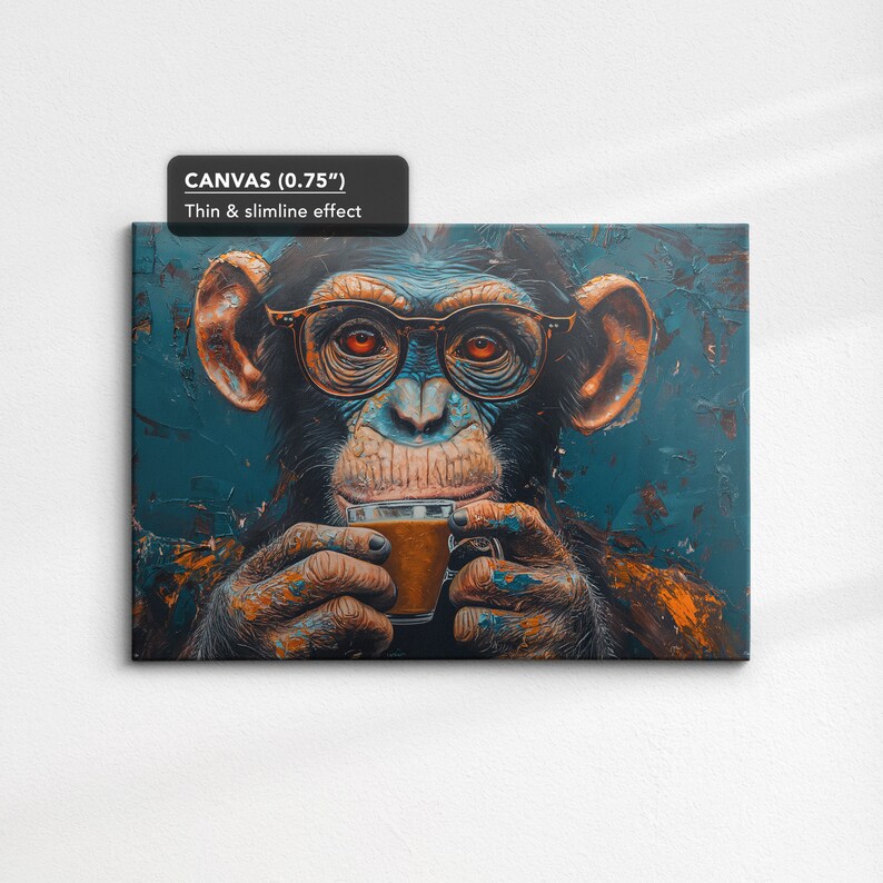 Monkey Drinking Abstract Painting Framed Poster Print & Framed Canvas ...