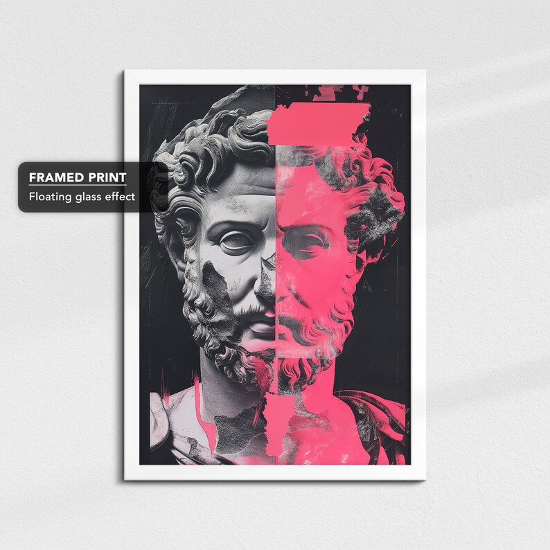 Marcus Aurelius Collage Art Pink Black Framed Poster Print & Framed ...