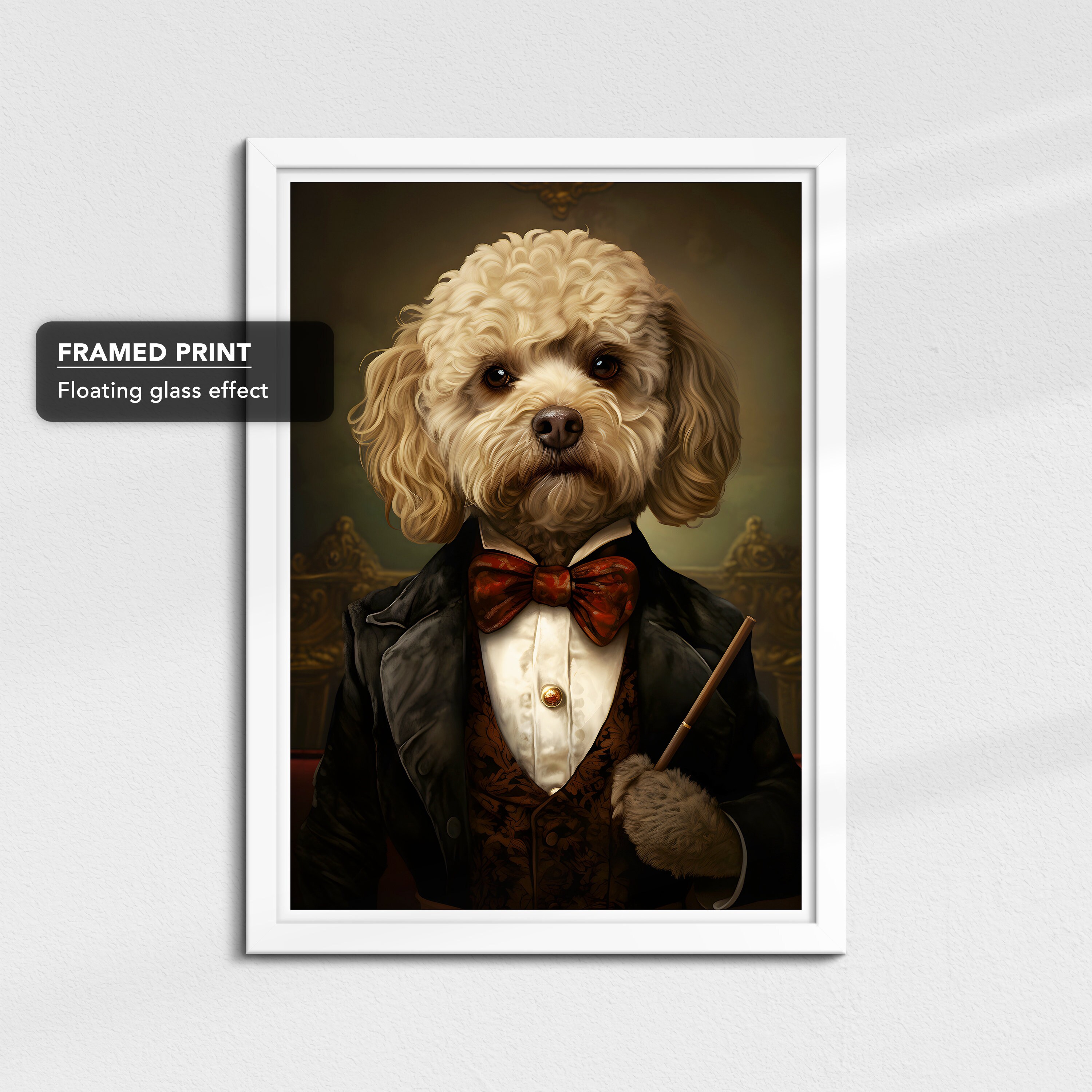 Cockapoo Victorian Bowtie Dressed Oil Painting Framed Poster Print ...