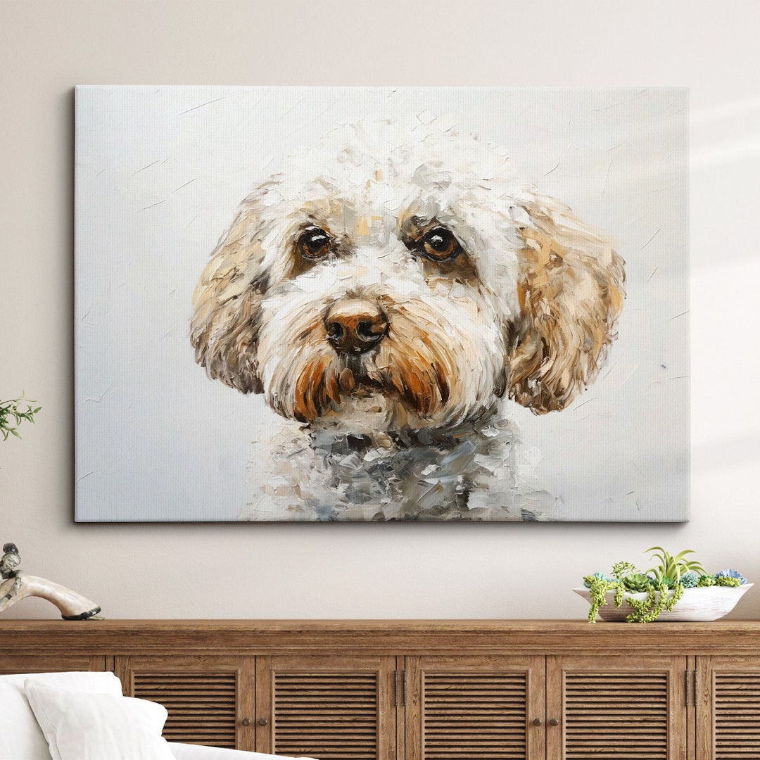 Cockapoo Cream Style Abstract Dog Oil Painting Framed Poster Print or ...