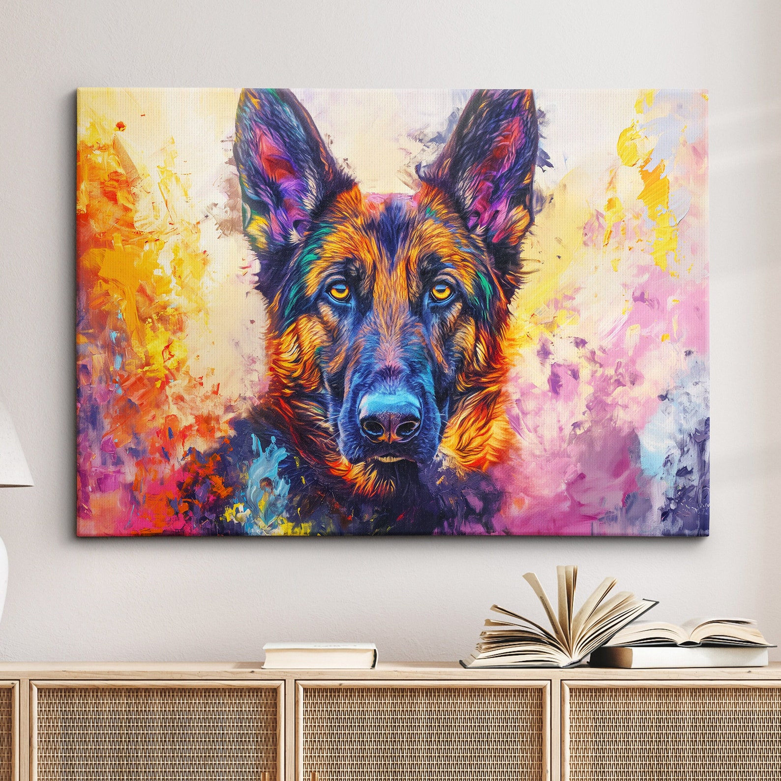 Colorful German Shepherd Abstract Dog Pet Art Oil Painting Framed ...