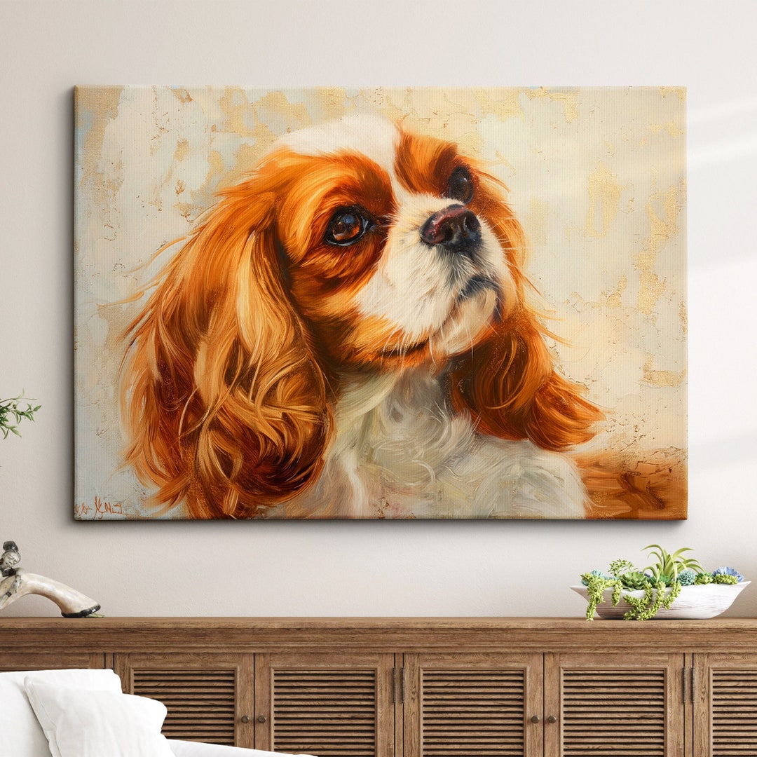 Cavalier King Charles Spaniel Dog Oil Painting Framed Poster Print or ...