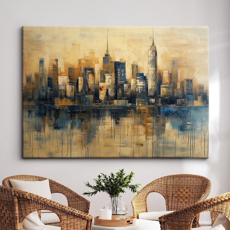 New York City Skyline Landmark Abstract Oil Painting Framed Poster ...