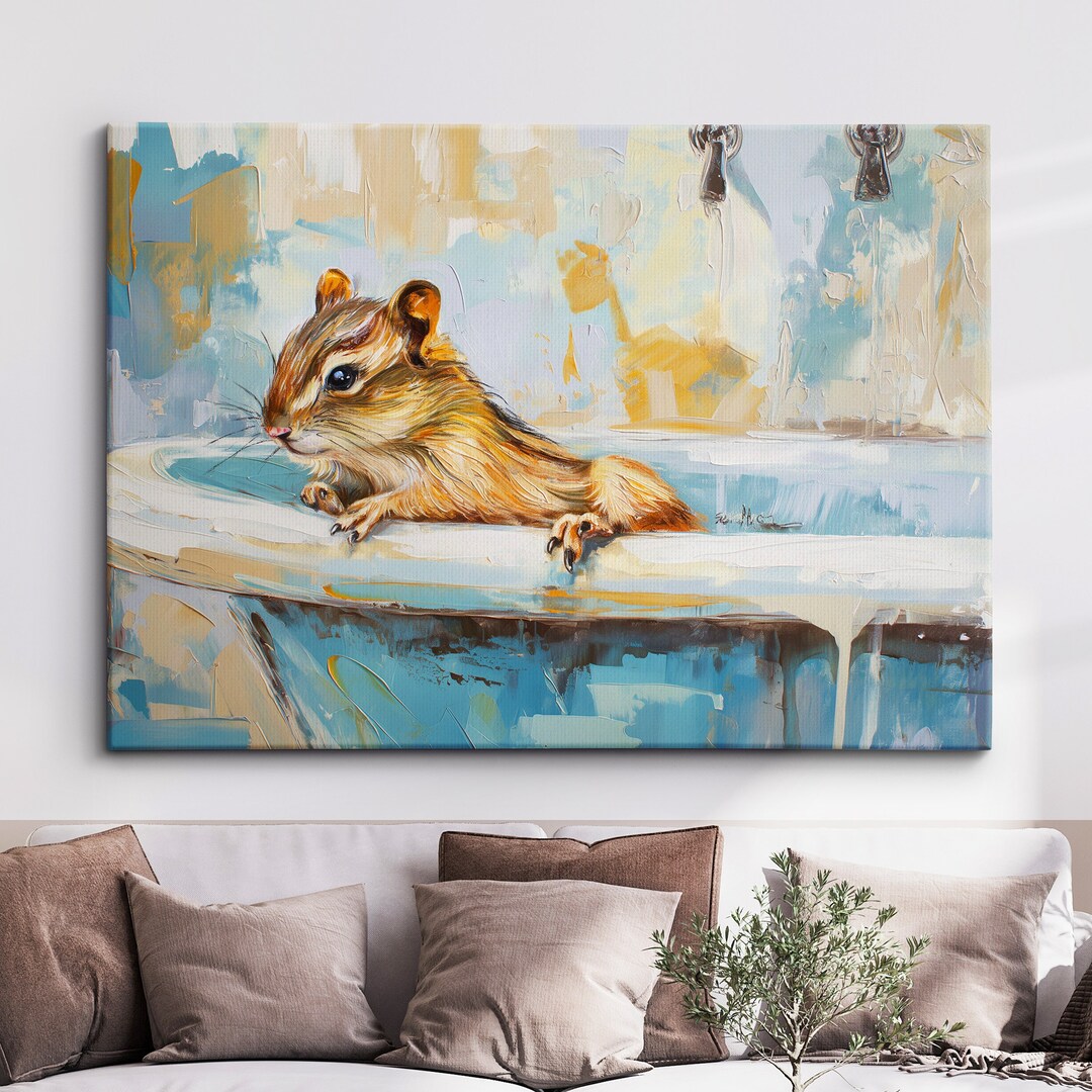 Squirrel in Bath Tub Bathroom Oil Painting Framed Poster Print or ...