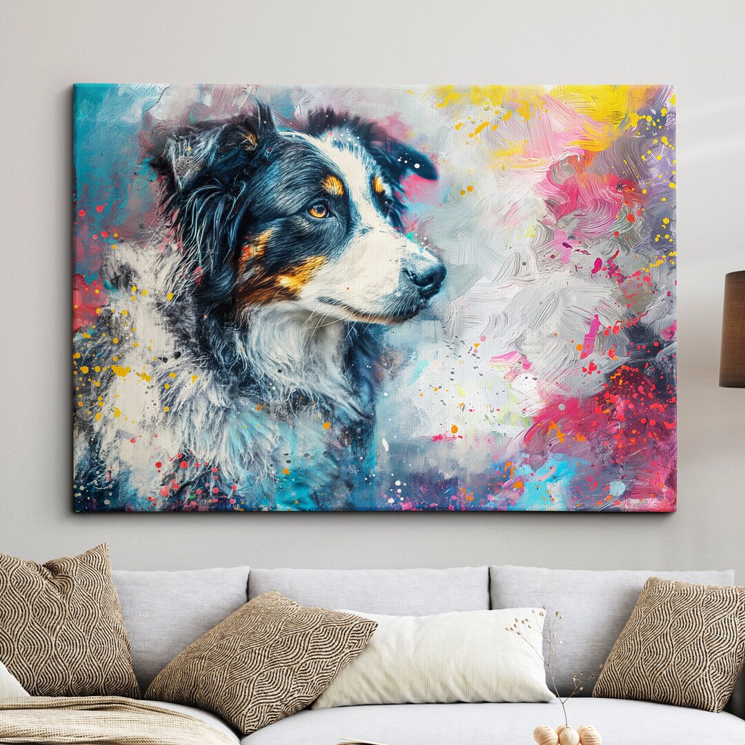 Colorful Shepherd Dog Abstract Dog Pet Art Oil Painting Framed Poster ...