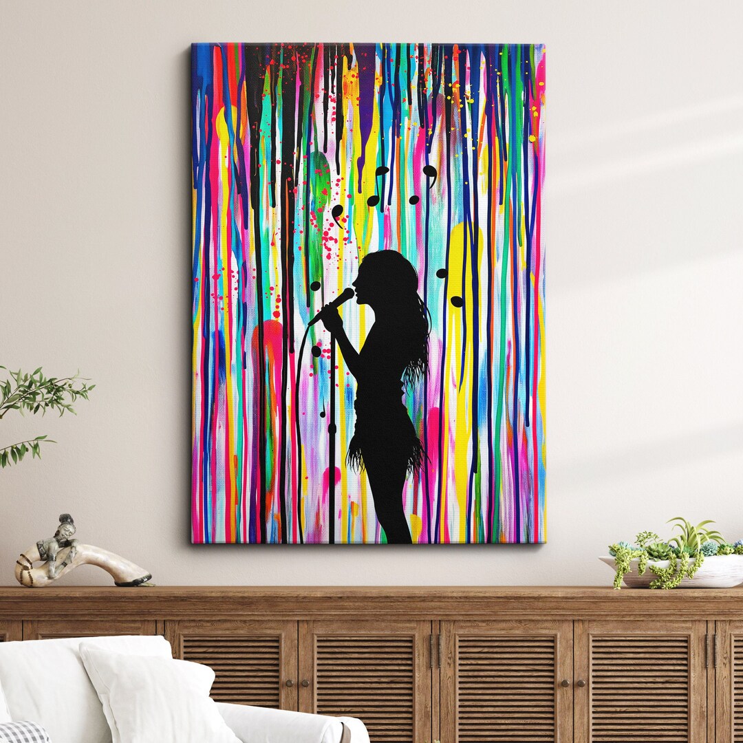 Female Artist Singer Colourful Rain Music Art Painting Framed Poster ...