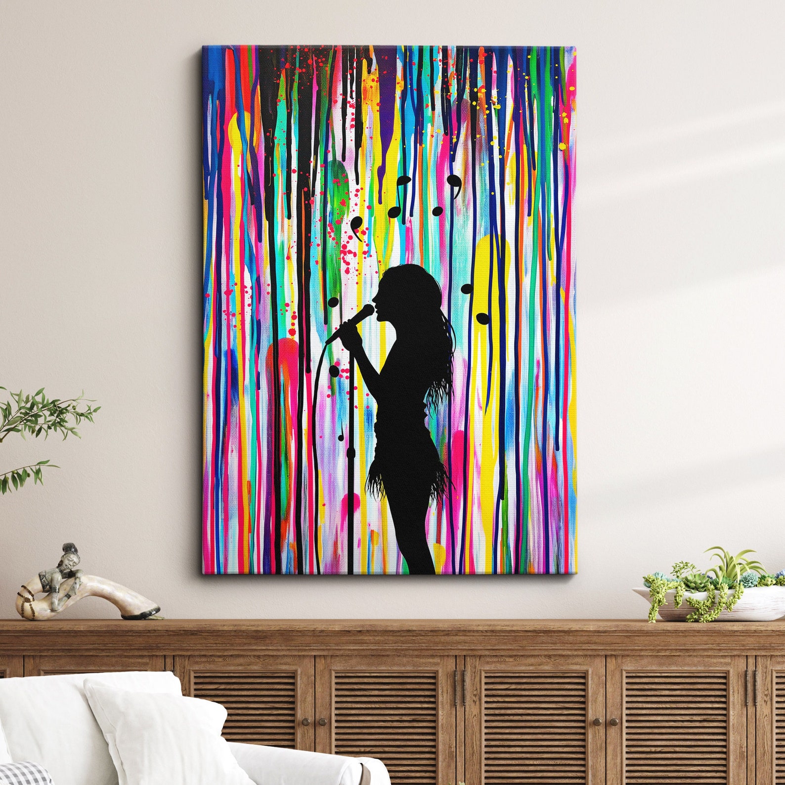 Female Artist Singer Colourful Rain Music Art Painting Framed Poster ...