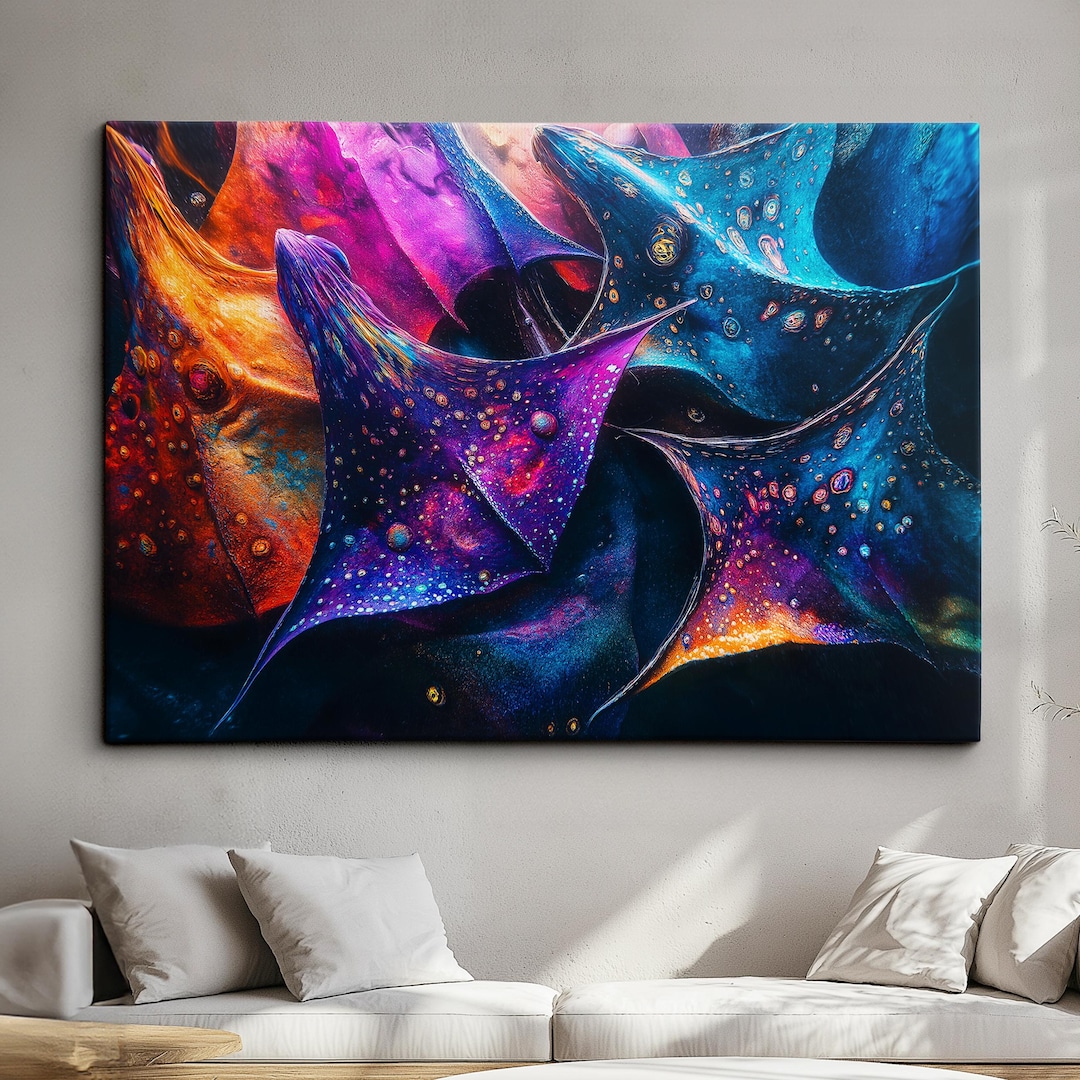 Vibrant Colorful Stingray Swimming Fish Paint Splash Painting Framed ...