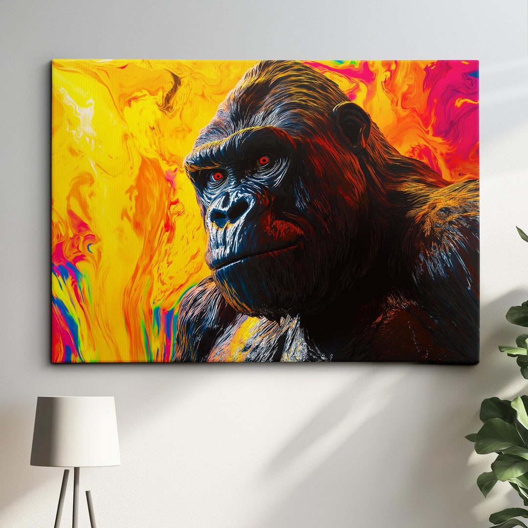 Abstract Gorilla Animal Art Oil Painting Framed Poster Print, Framed ...