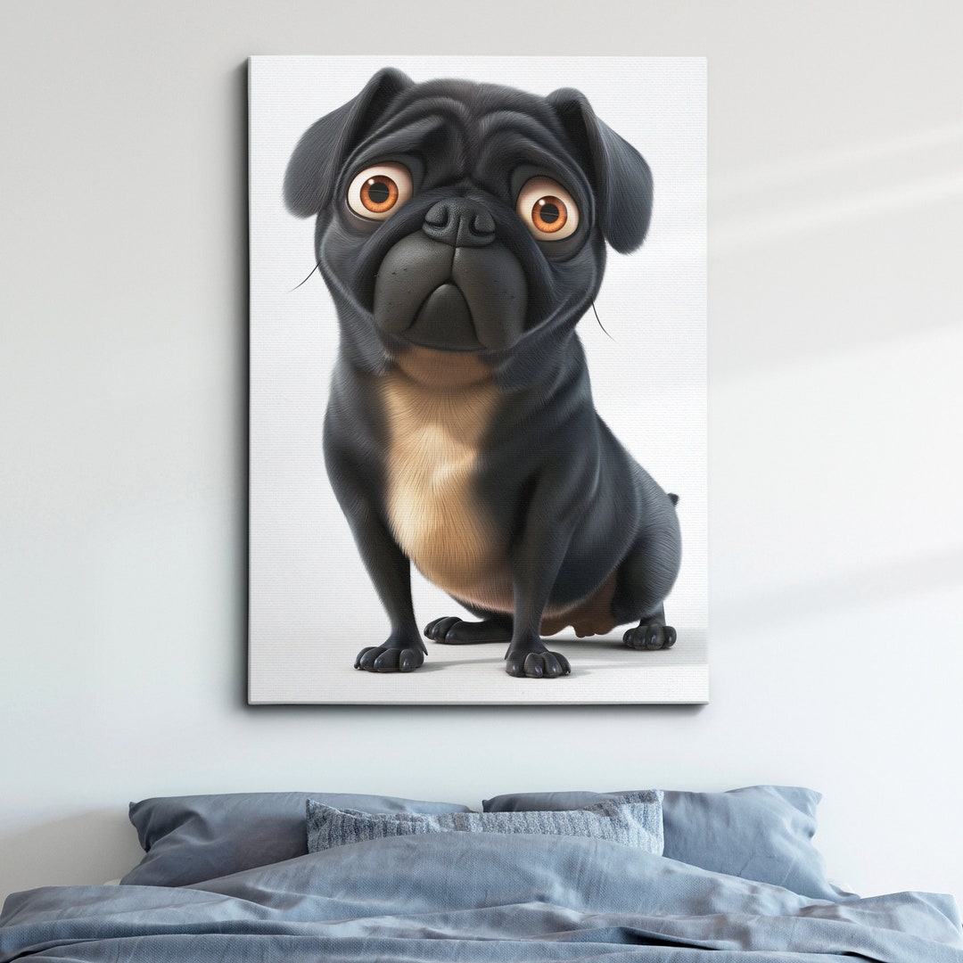 Shocked Pug Cartoon Character Framed Poster Print & Framed Canvas Wall ...