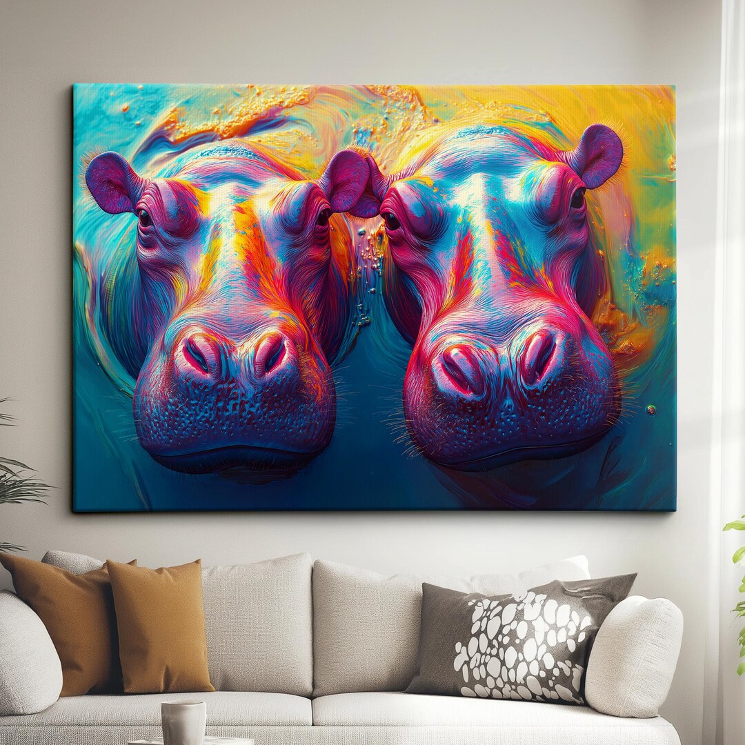Abstract Rainbow Hippo Paint Splash Animal Art Abstract Oil Painting ...