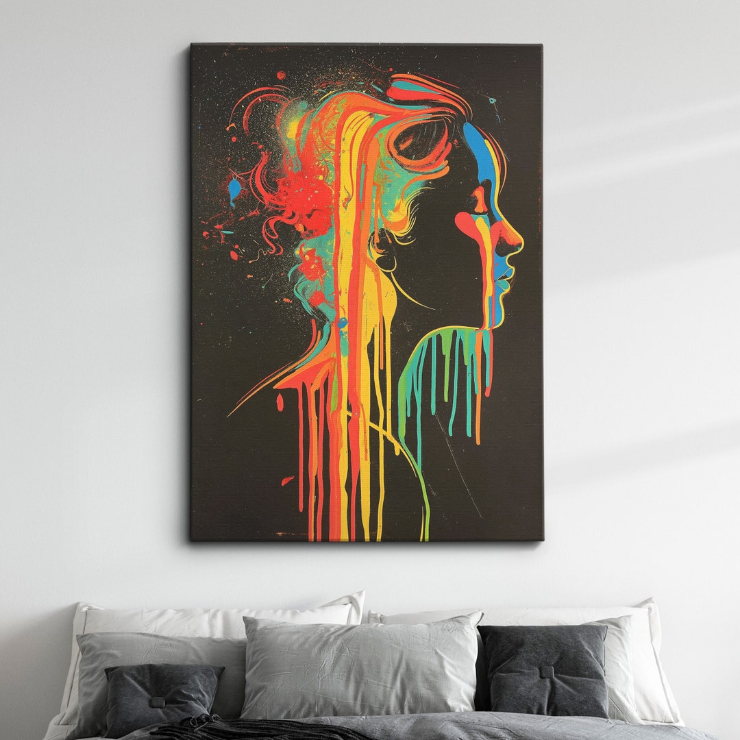 Female Face Colourful Dripping Paint Art Painting Framed Poster Print ...