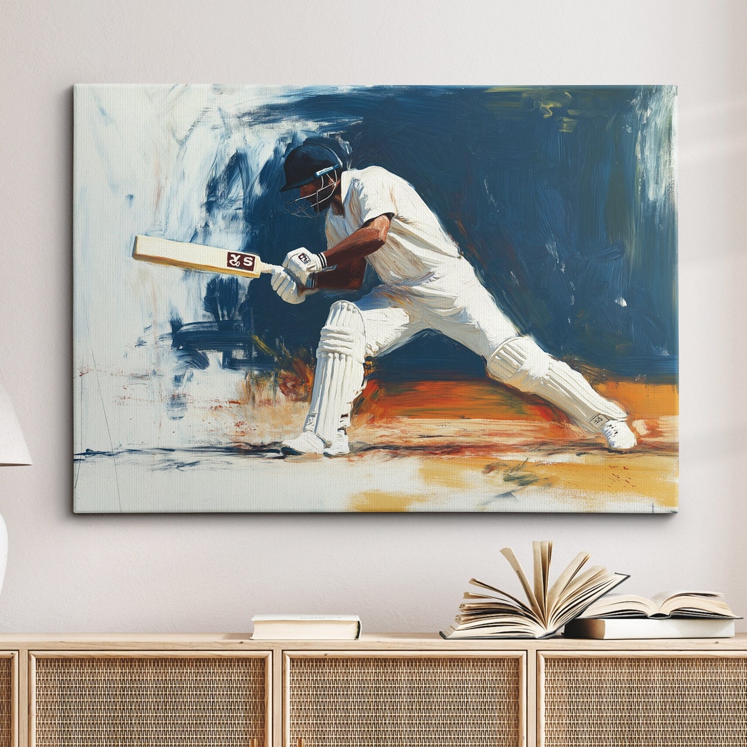 Cricket Player Abstract Oil Painting Sports Wall Art, Framed Canvas ...