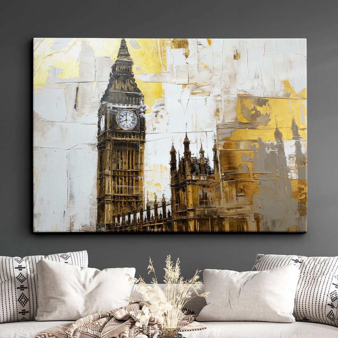 Big Ben Gold London City Landmark Abstract Oil Painting Framed Poster ...