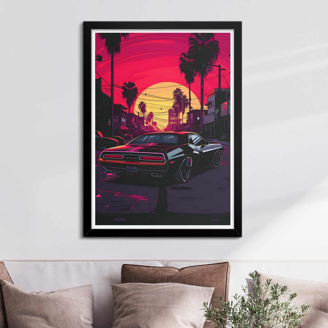 Retro Dodge Charger Muscle Pop Art Car Vehicle Framed Poster Print or ...