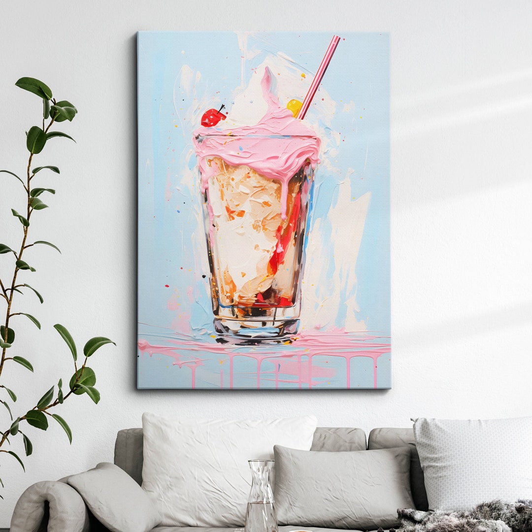 Vibrant Milkshake Glass Beverage Drink Ice Cream Painting Framed Poster ...