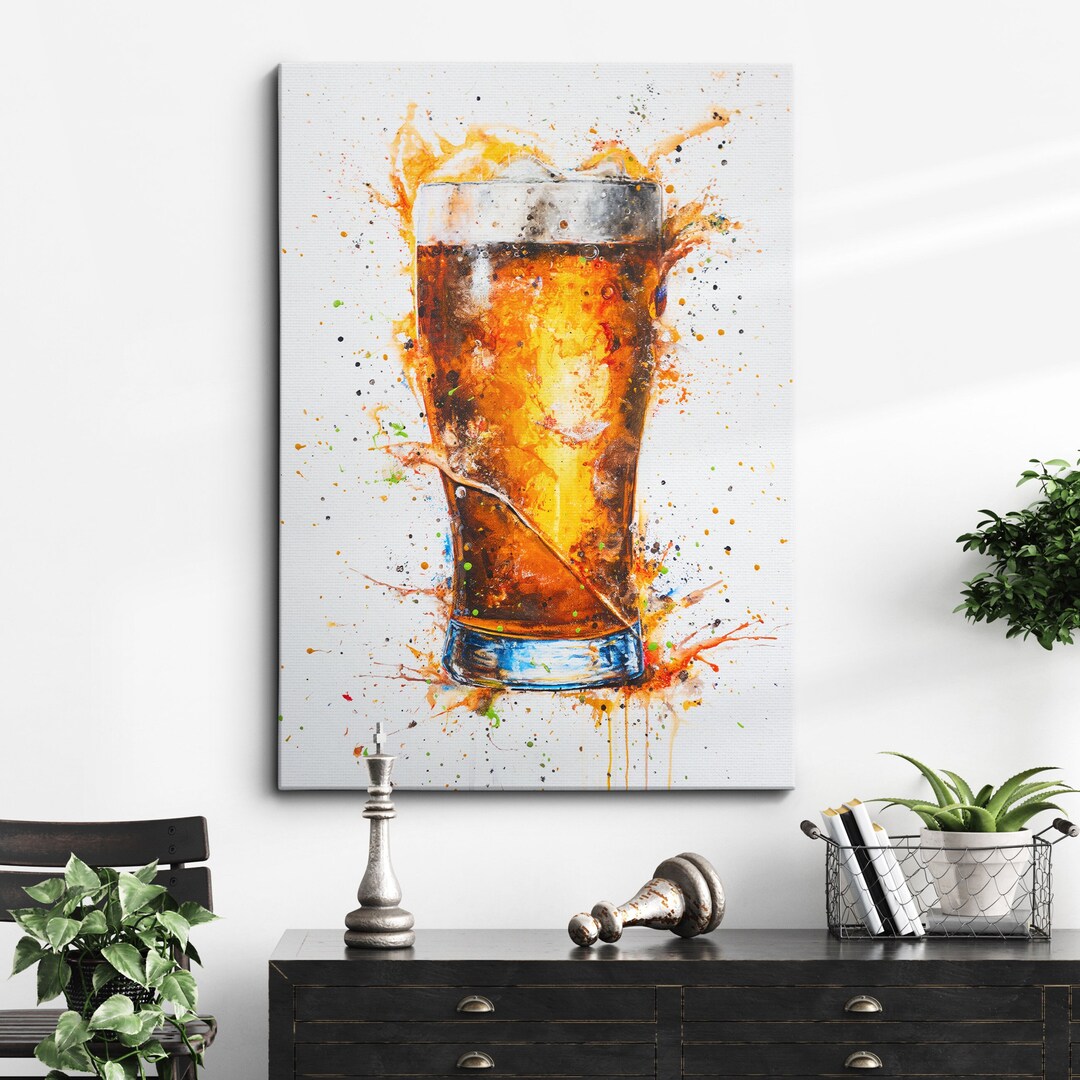 Beer Glass Beverage Splatter Watercolor Drink Oil Painting Framed ...