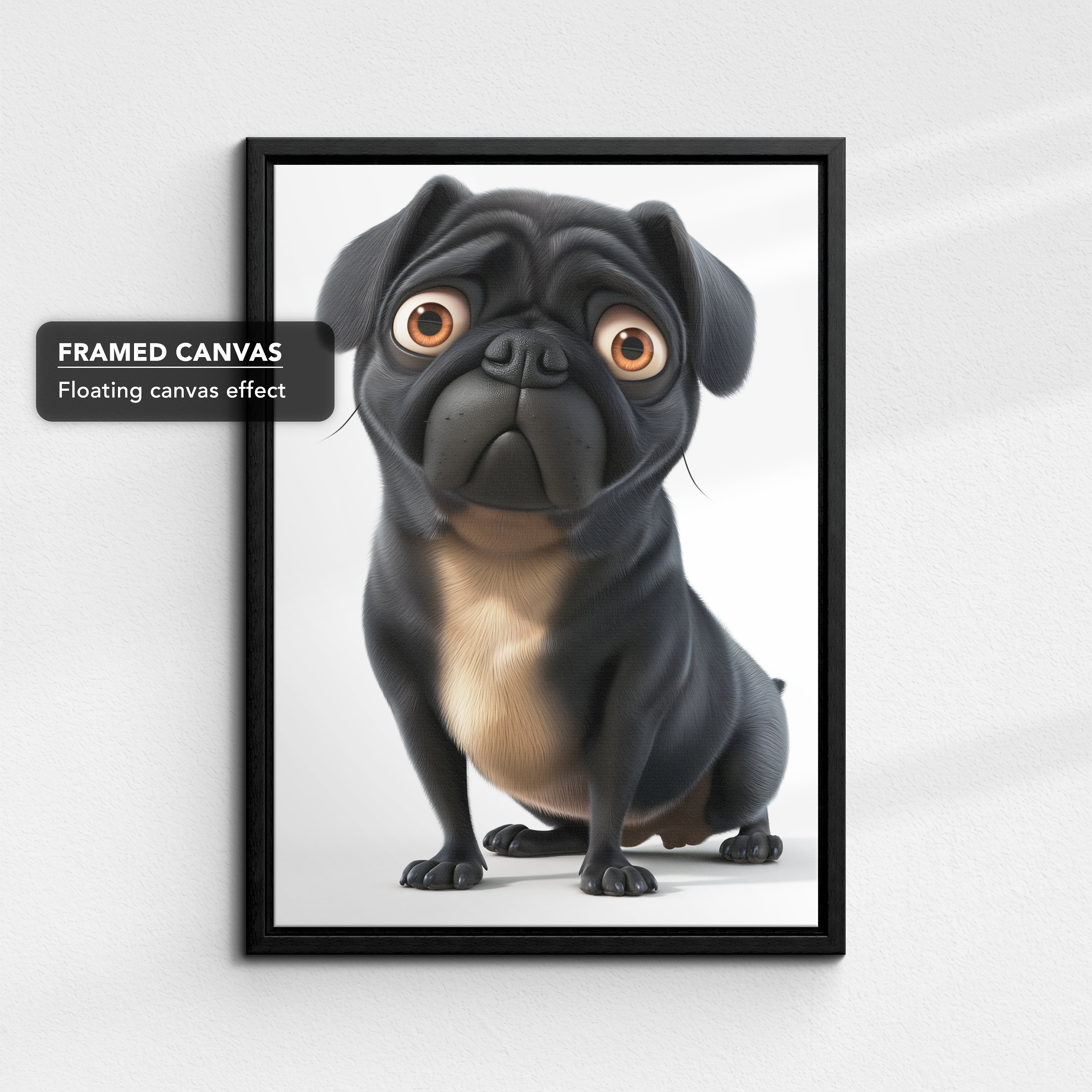 Shocked Pug Cartoon Character Framed Poster Print & Framed Canvas Wall ...
