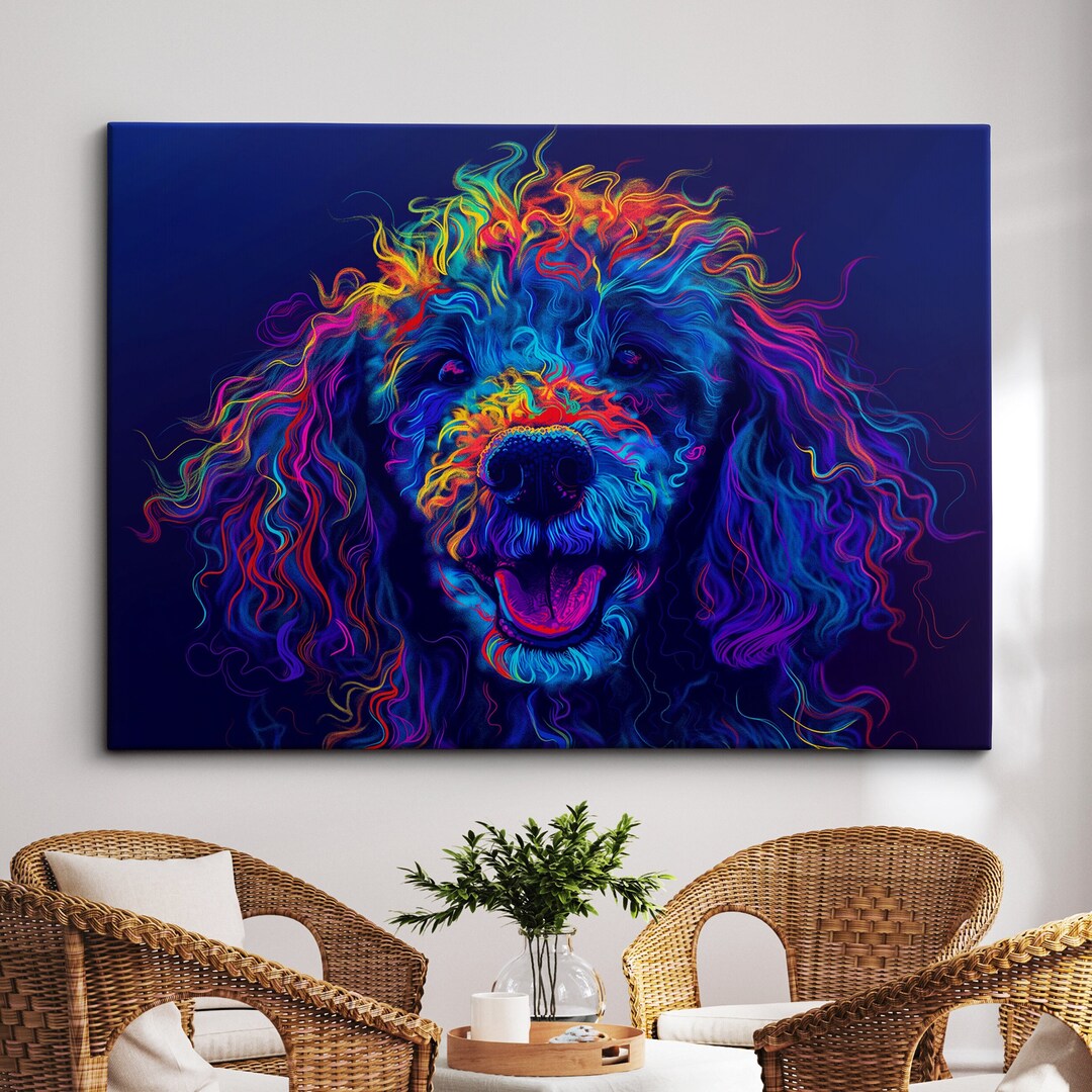 Colorful Poodle Neon Abstract Dog Pet Art Oil Painting Framed Poster ...