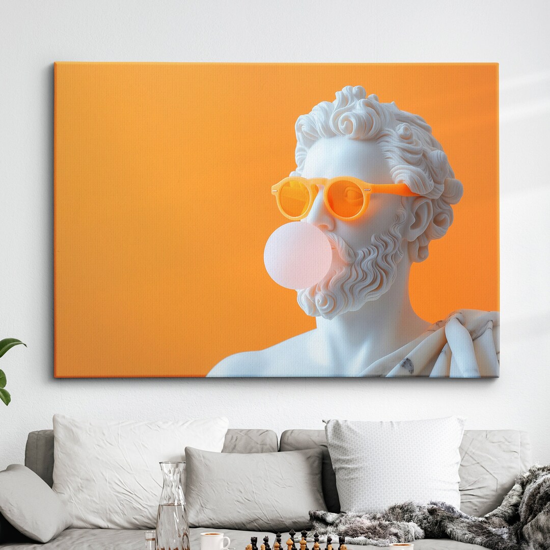 Roman Marble Statue Chewing Gum Landscape Abstract Oil Painting Framed ...