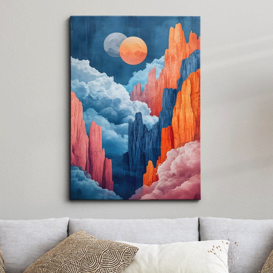 Sunset Cliff Edge Abstract Oil Painting Framed Poster Print & Framed ...