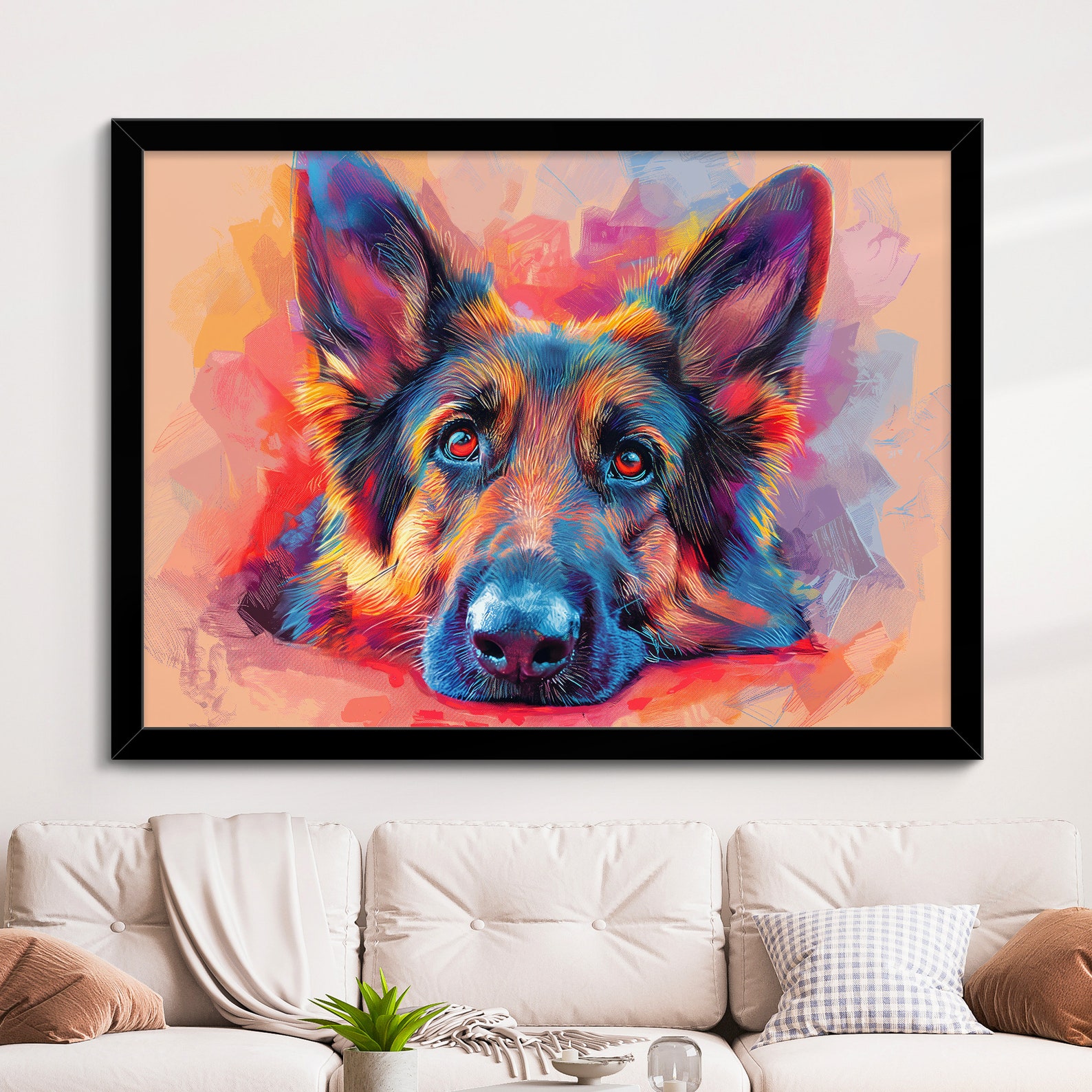 Colorful German Shepherd Abstract Dog Pet Art Oil Painting Framed ...