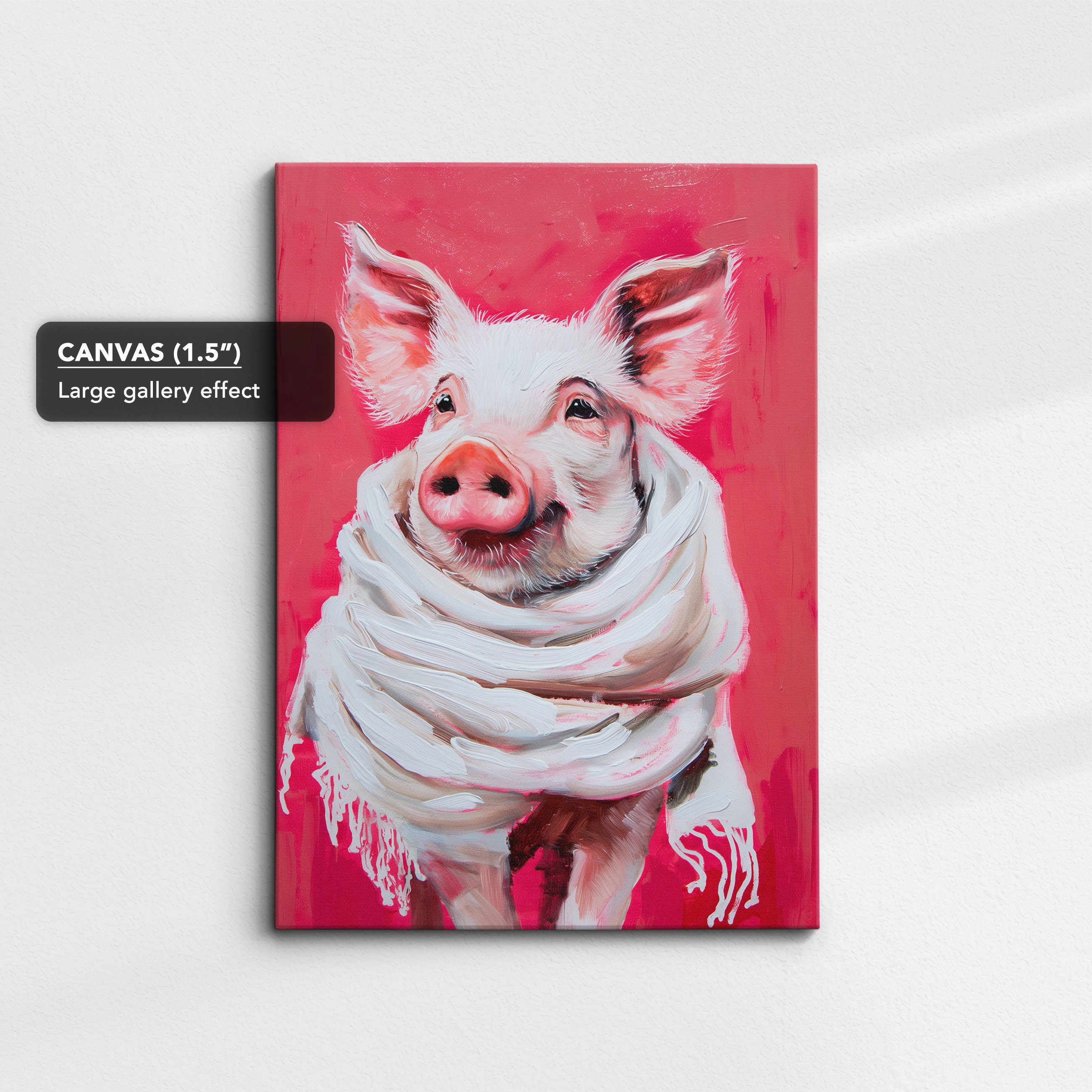 Pig Wearing White Scarf Framed Poster Print & Framed Canvas Wall Decor ...