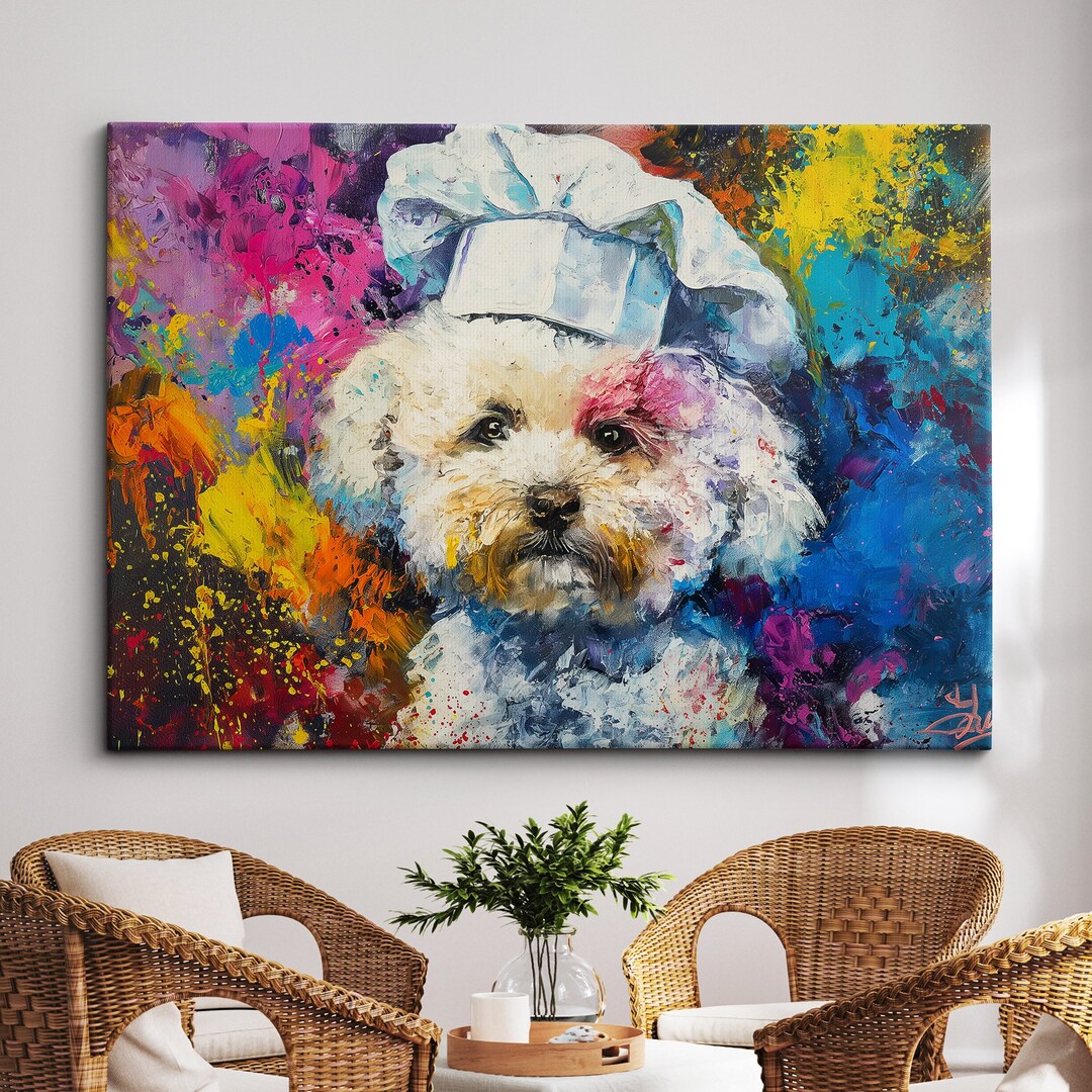 Bichon Frise Chef Hat Cooking Painting Framed Poster Print & Framed ...