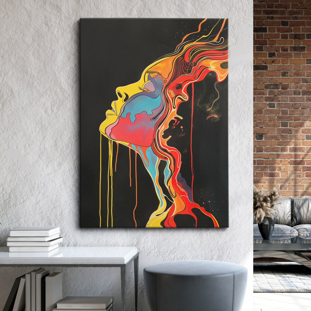 Female Face Colourful Dripping Paint Art Painting Framed Poster Print ...