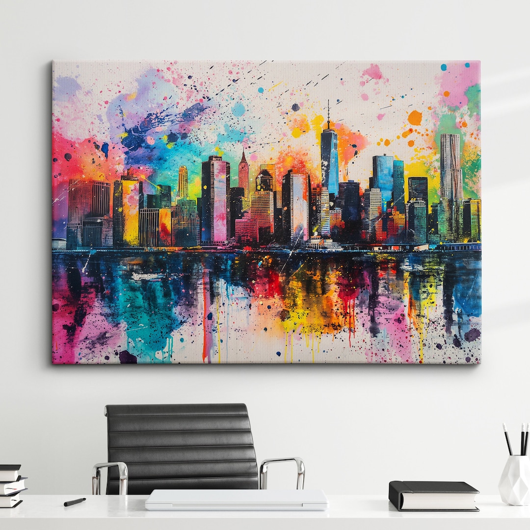 New York City Skyline Landmark Abstract Oil Painting Framed Poster ...