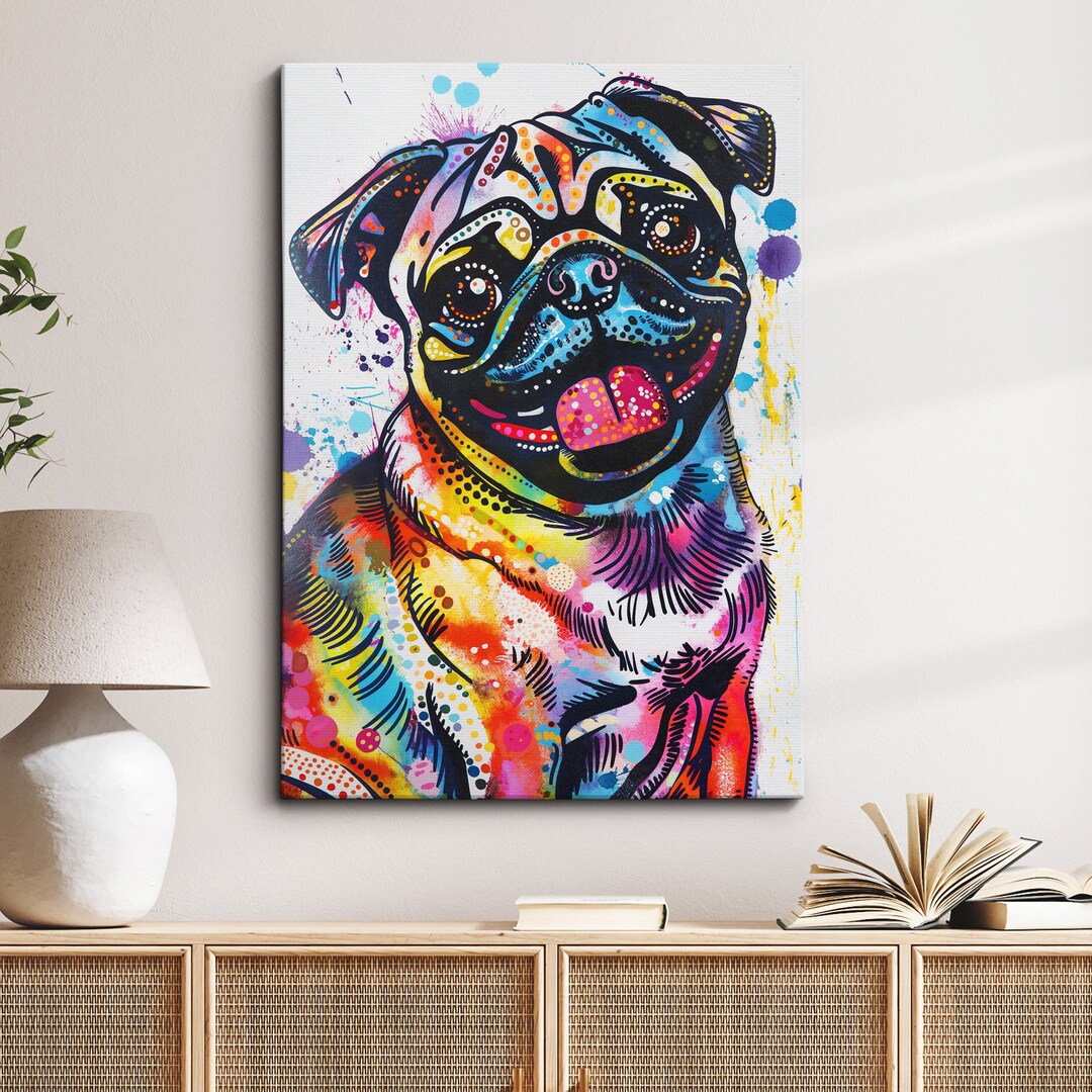 Pug Spotted Dog Framed Dotted Poster Print & Framed Canvas Wall Decor ...