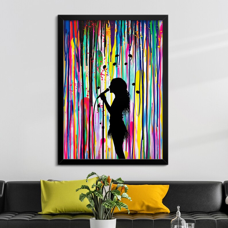 Female Artist Singer Colourful Rain Music Art Painting Framed Poster ...