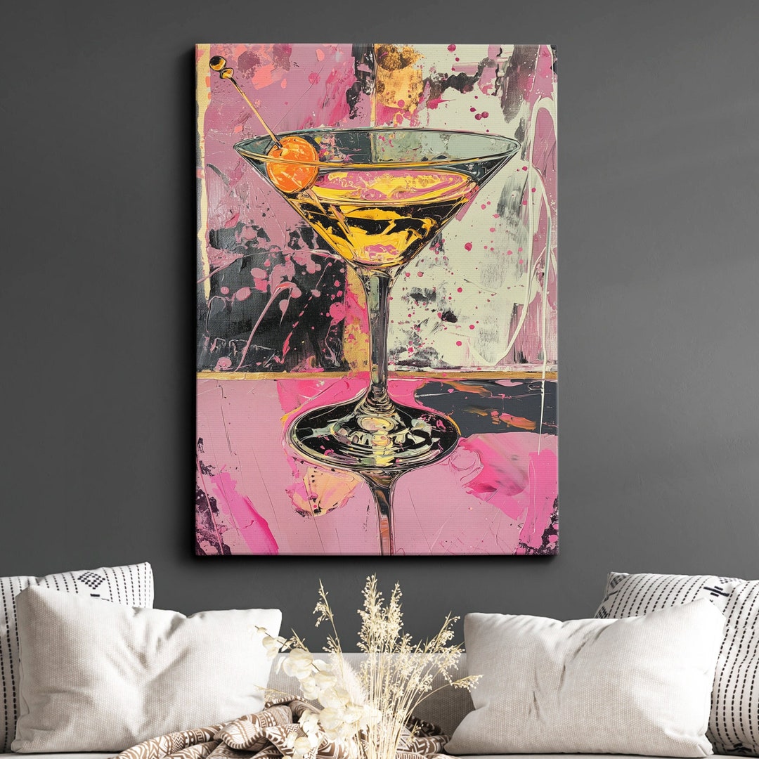 Martini Cocktail Glass Beverage Watercolor Drink Painting Framed Poster Print & Framed Canvas ...