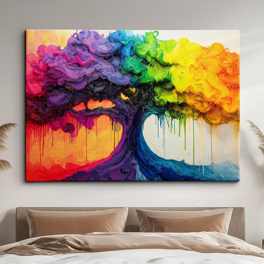 Abstract Rainbow Tree Natural Spring Art Oil Painting Framed Poster ...