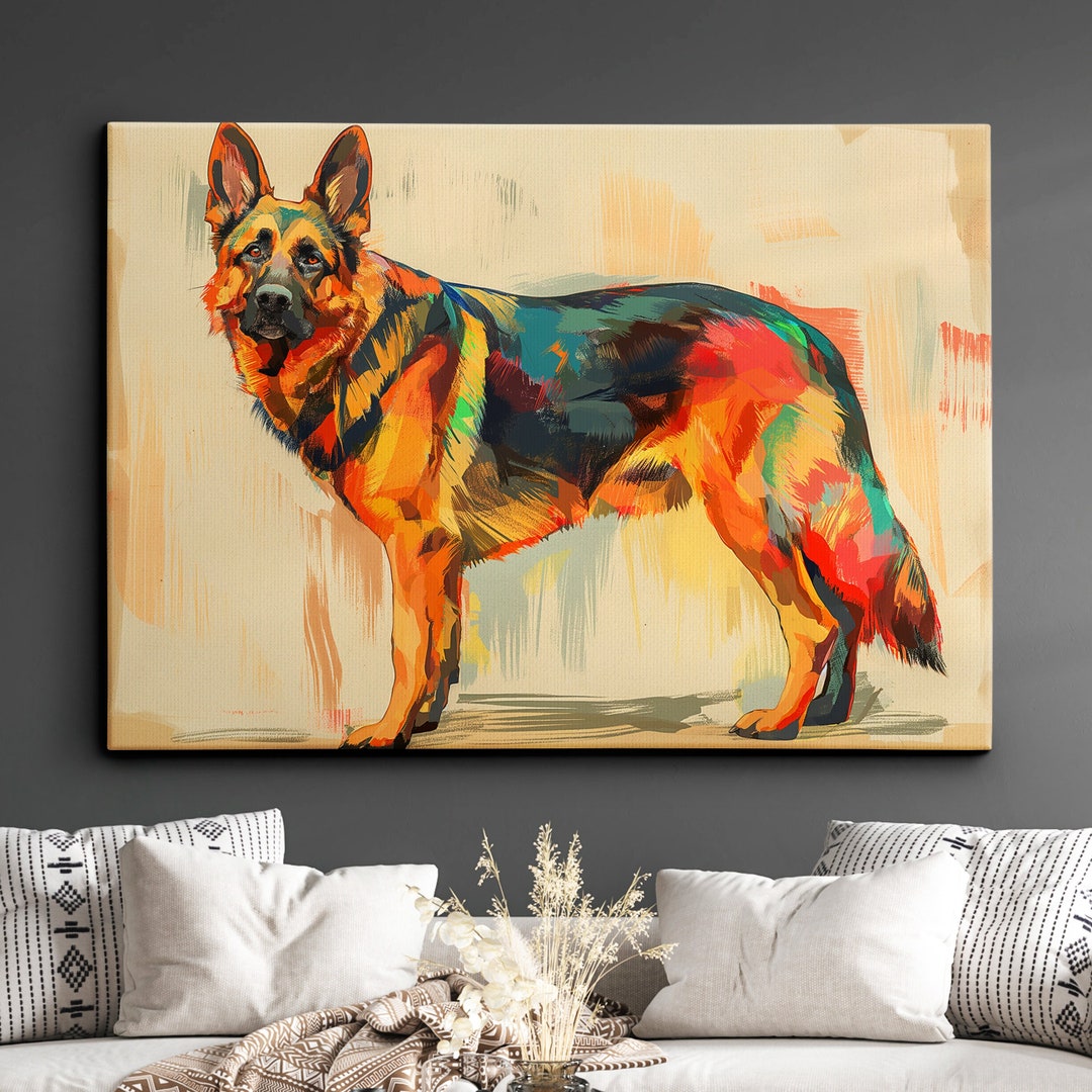 Colorful German Shepherd Abstract Dog Pet Art Oil Painting Framed ...