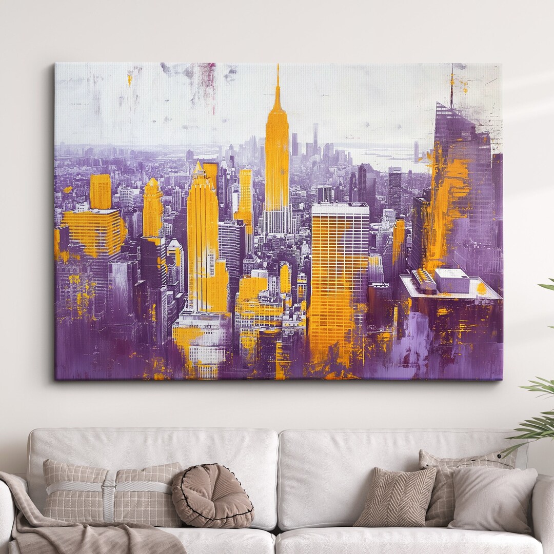 New York City Skyline Gold Landmark Abstract Oil Painting Framed Poster ...