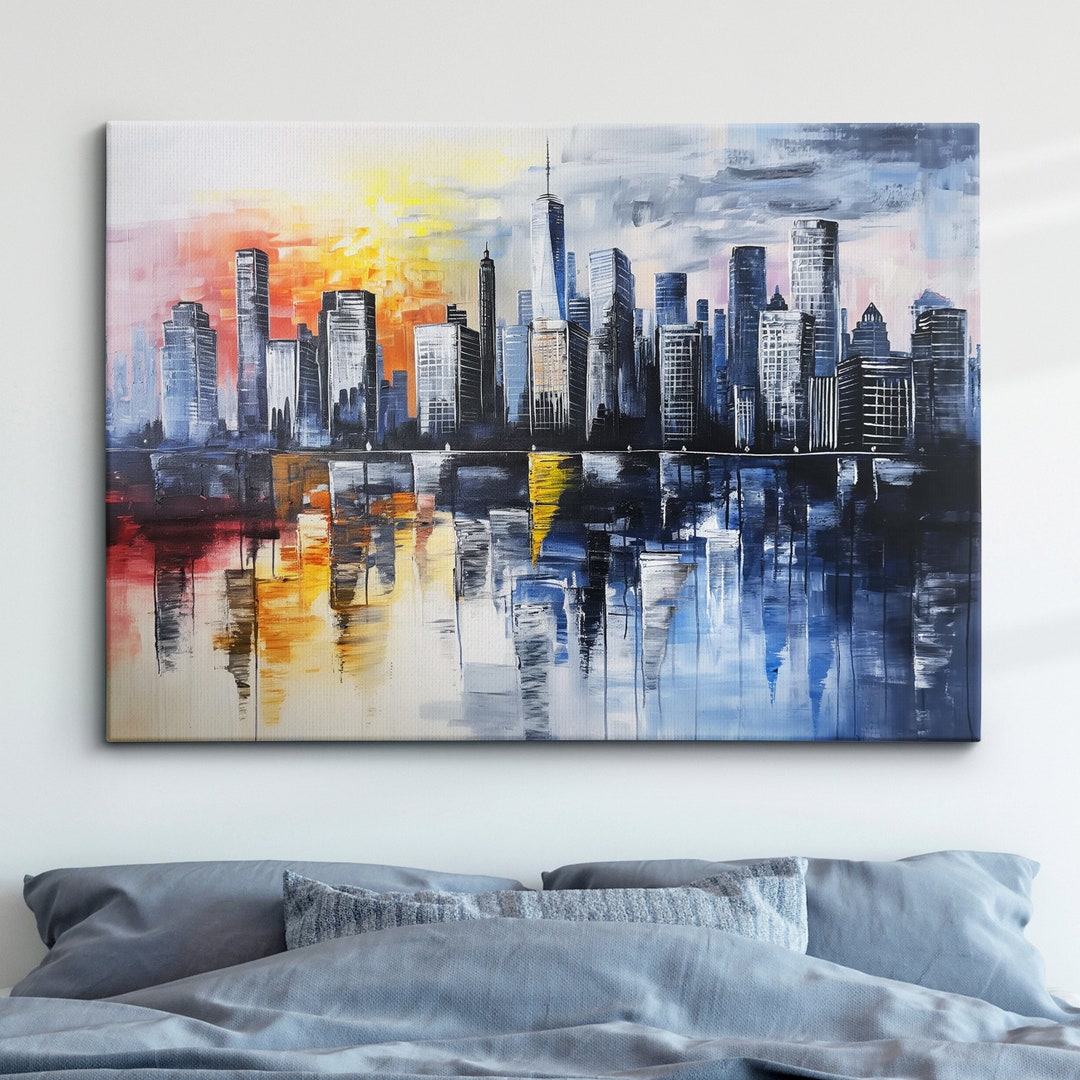 New York City Skyline Landmark Abstract Oil Painting Framed Poster ...