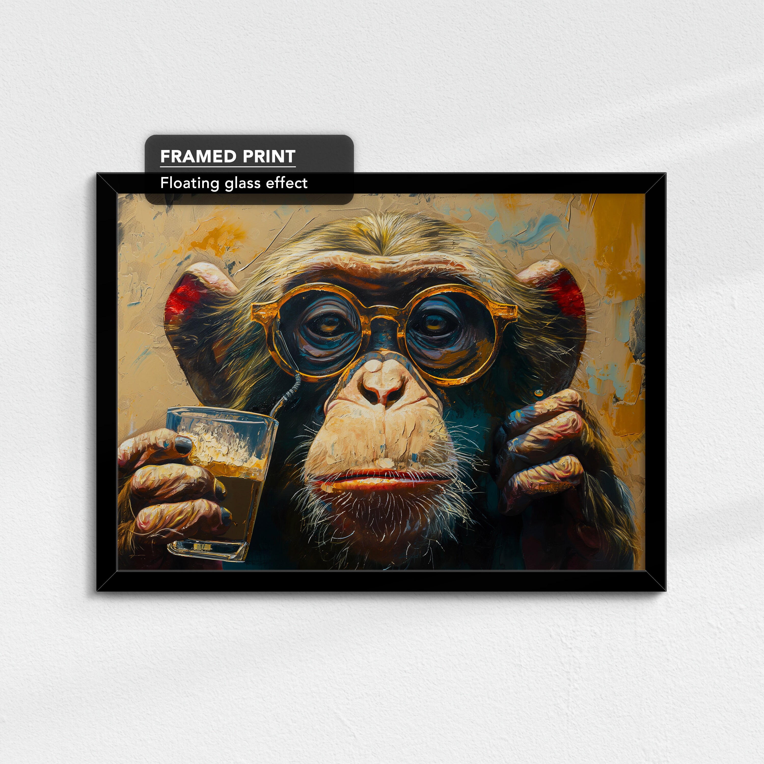 Monkey Drinking Abstract Painting Framed Poster Print & Framed Canvas ...