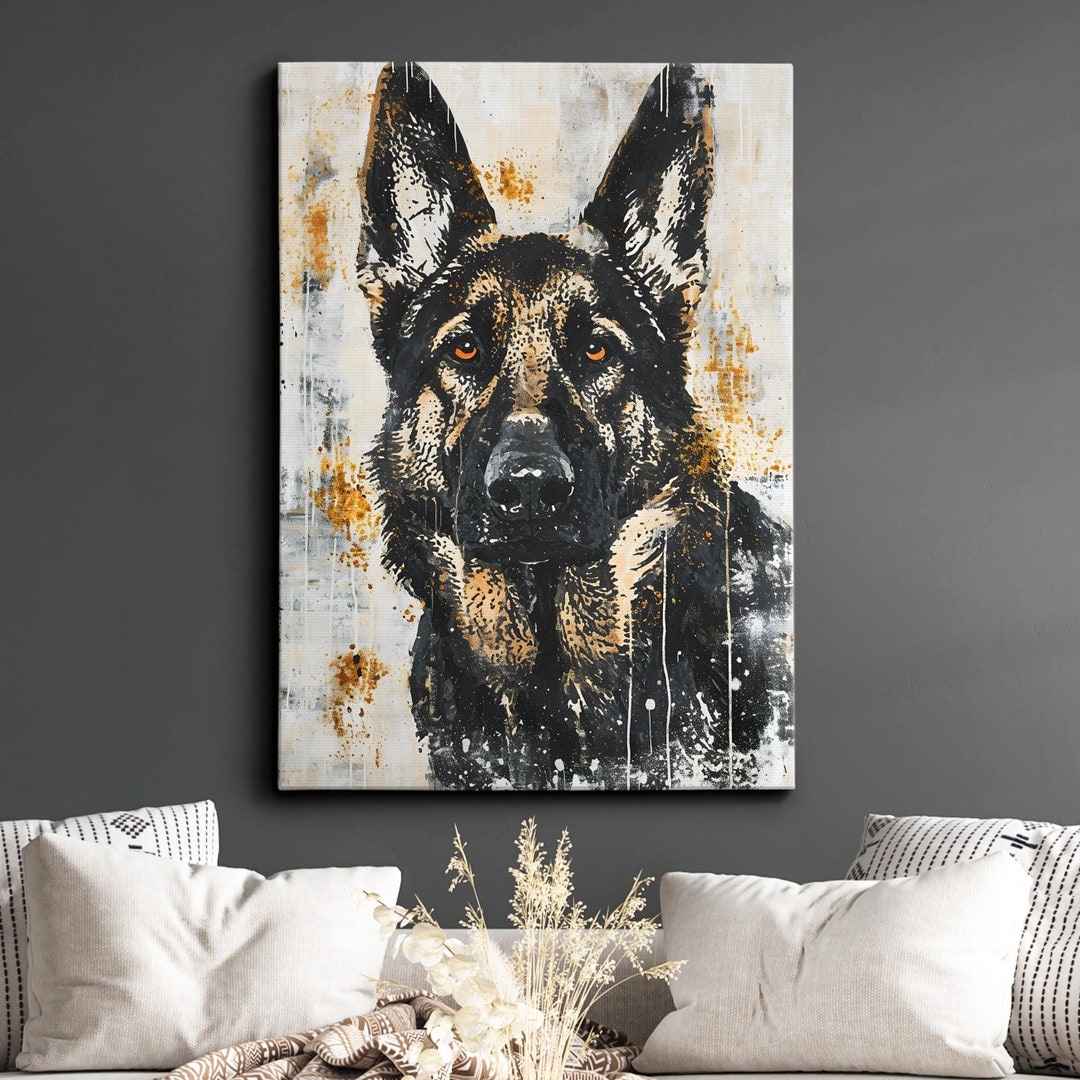 German Shepherd Abstract Dog Oil Painting Framed Poster Print or Framed ...