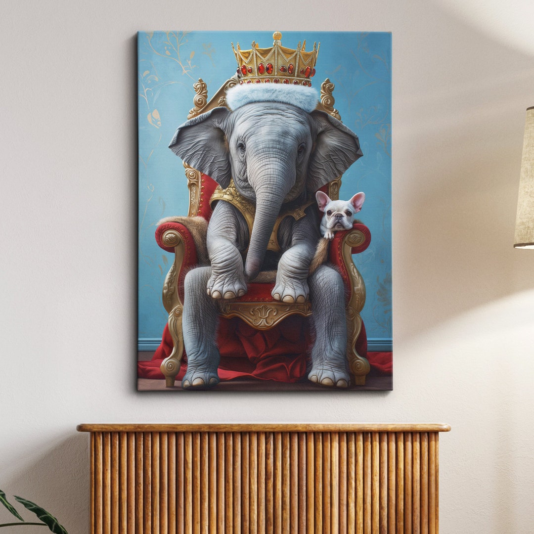 Elephant on the Thrown King Animal Dog Pet Abstract Modern Painting ...