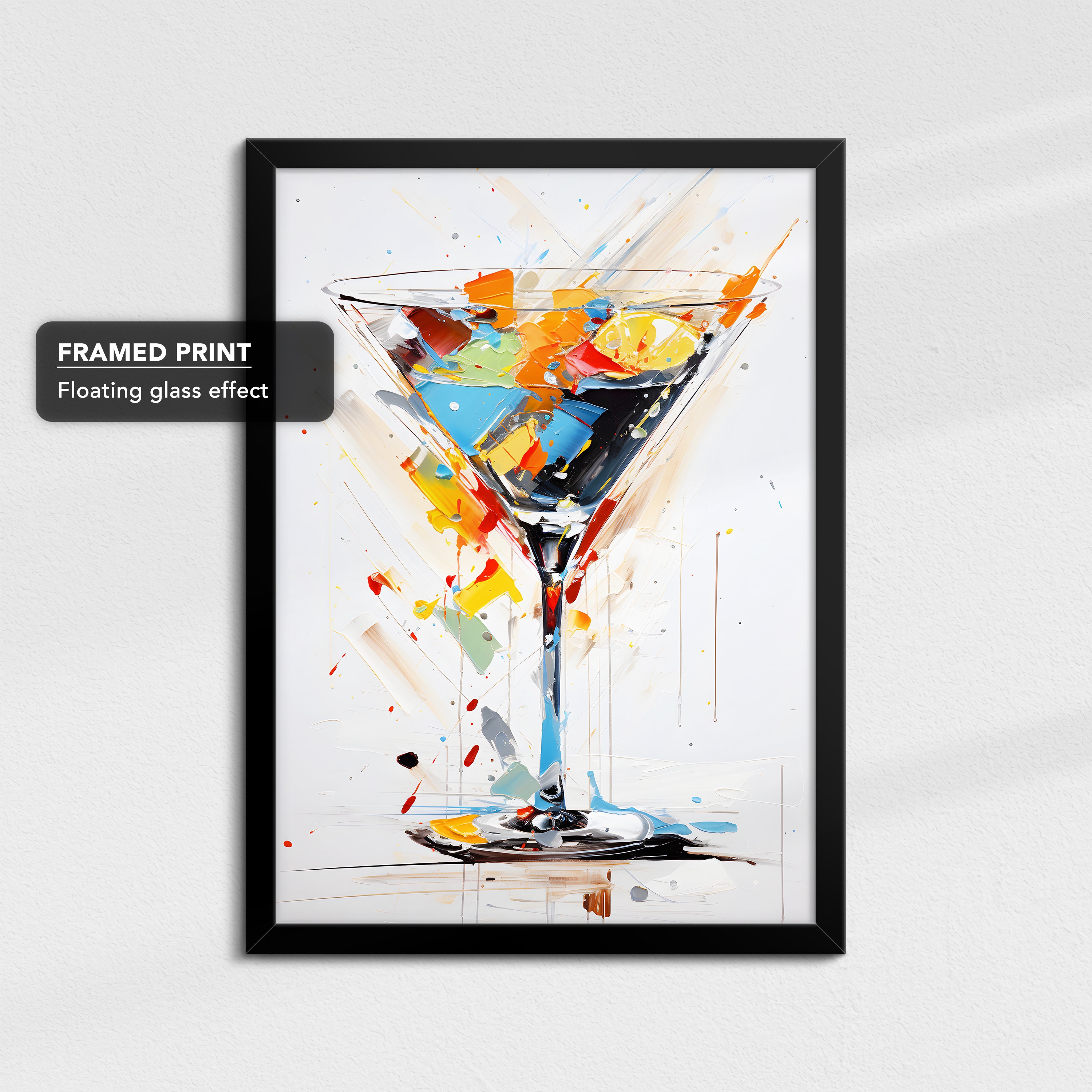 Martini Cocktail Glass Beverage Watercolor Drink Painting Framed Poster Print & Framed Canvas ...