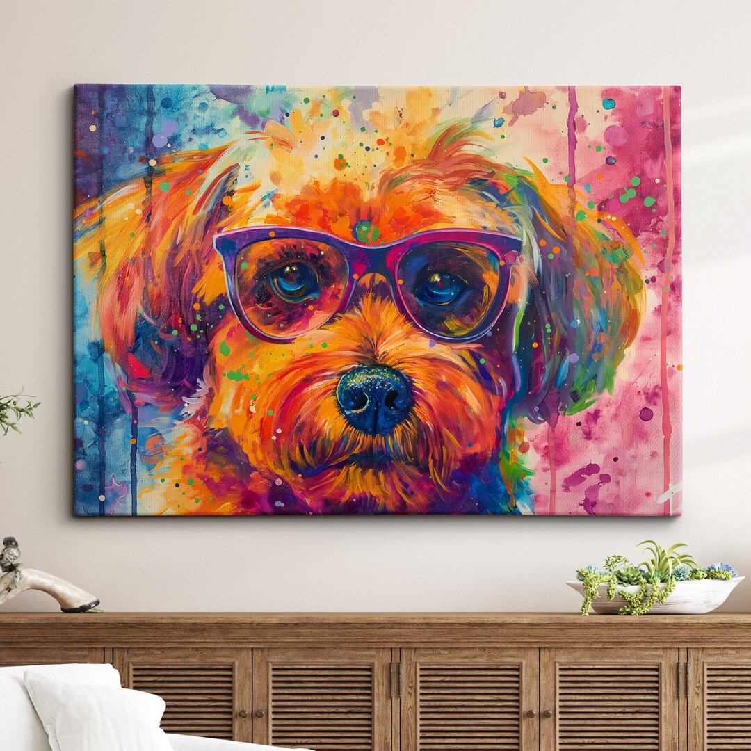 Cockapoo Wearing Glasses Painting Framed Poster Print & Framed Canvas ...