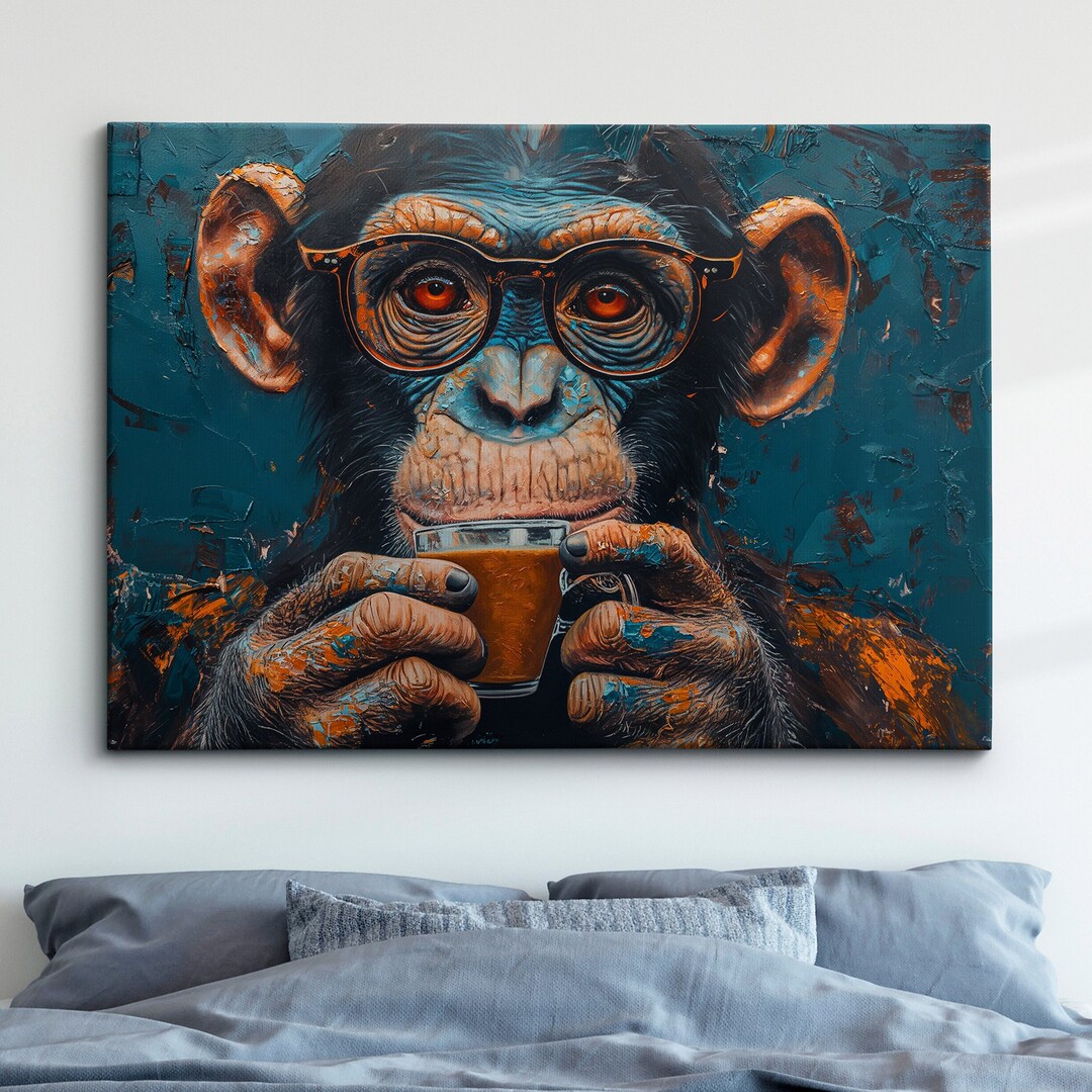 Monkey Drinking Abstract Painting Framed Poster Print & Framed Canvas ...
