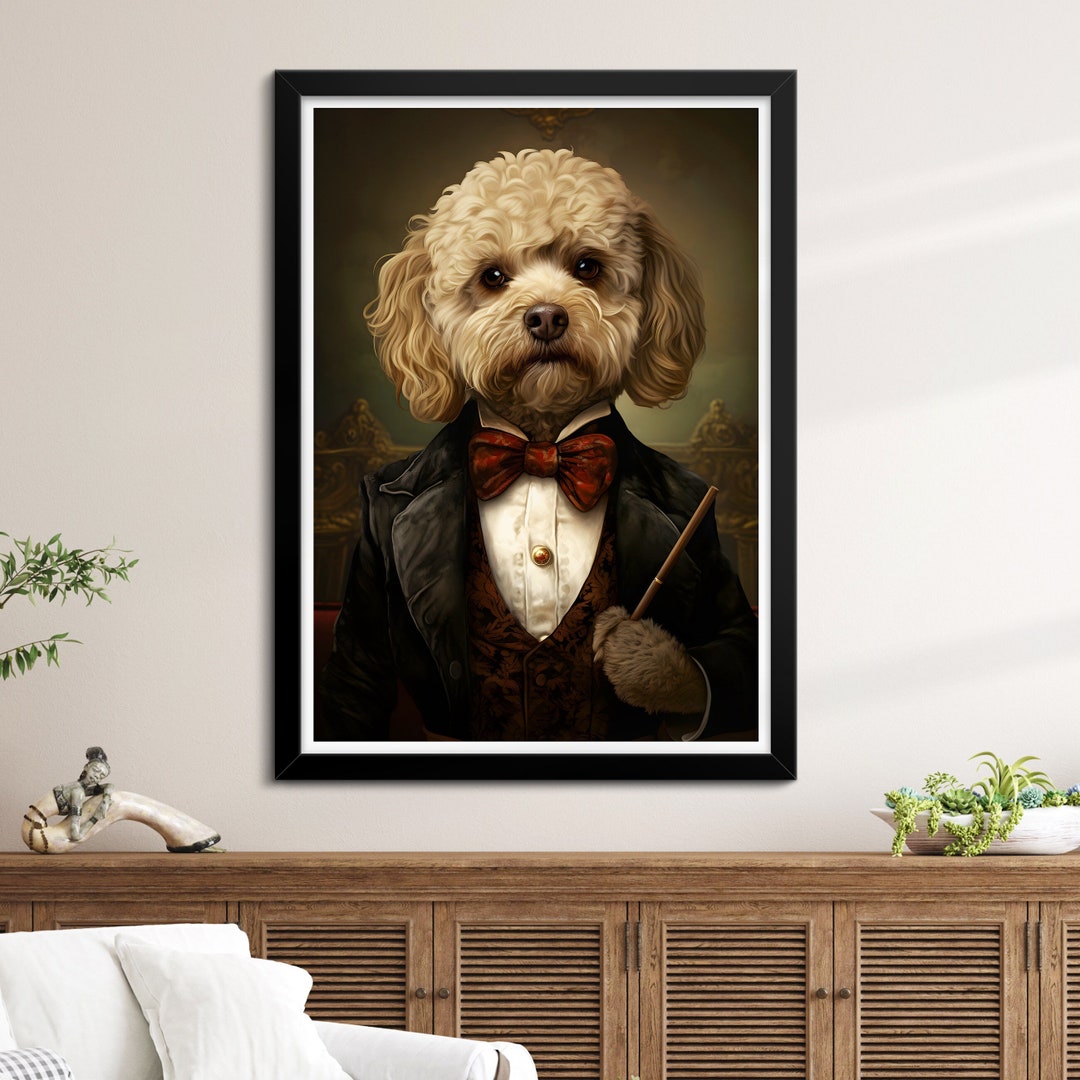 Cockapoo Victorian Bowtie Dressed Oil Painting Framed Poster Print ...