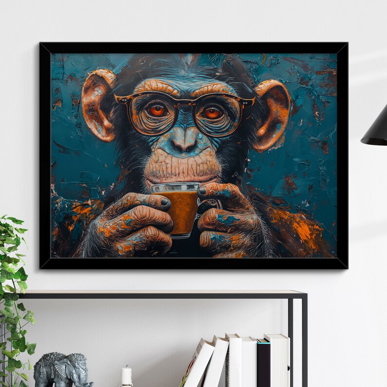 Monkey Drinking Abstract Painting Framed Poster Print & Framed Canvas ...