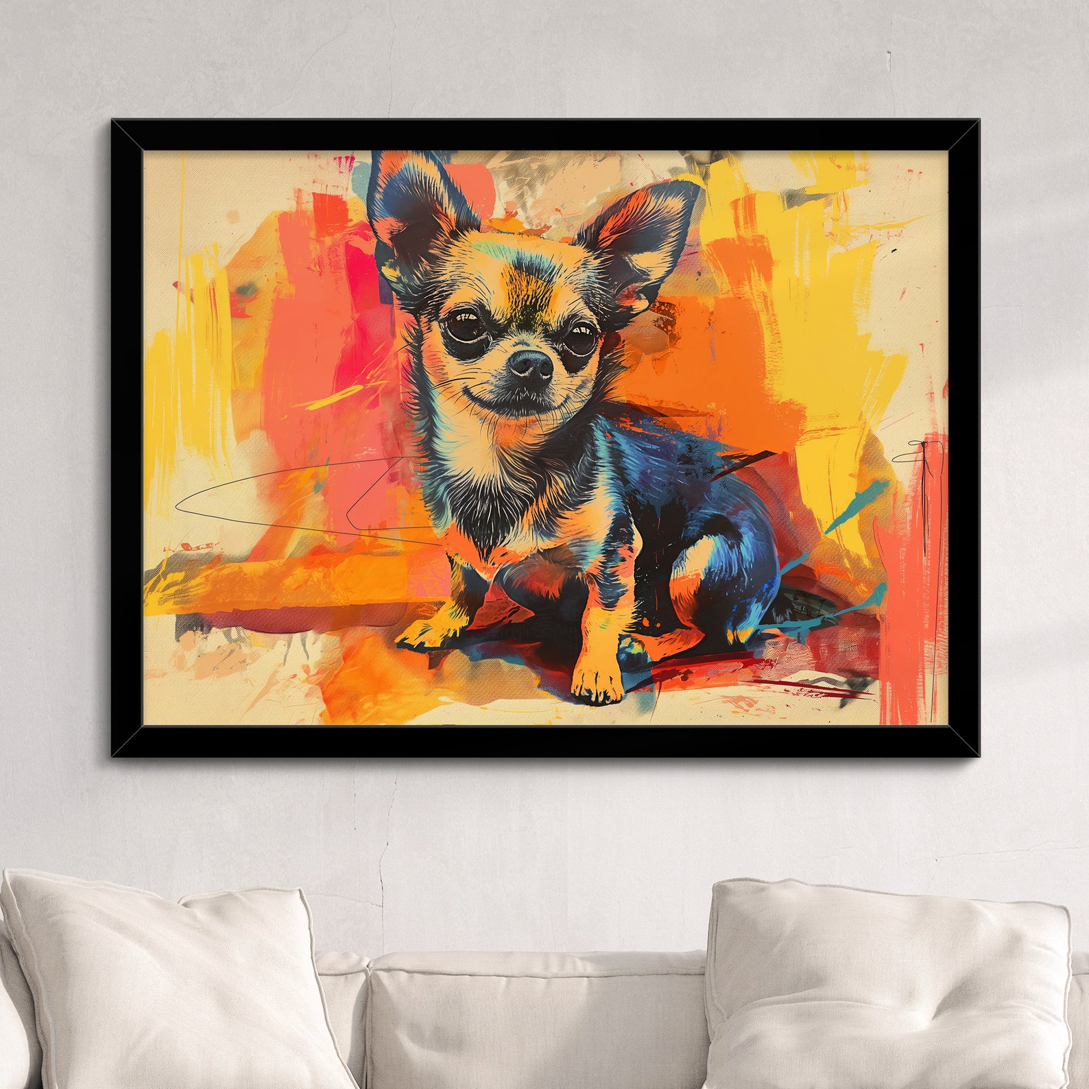 Chihuahua Abstract Painting Framed Poster Print & Framed Canvas Wall ...