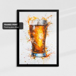 Beer Glass Beverage Splatter Watercolor Drink Oil Painting Framed ...