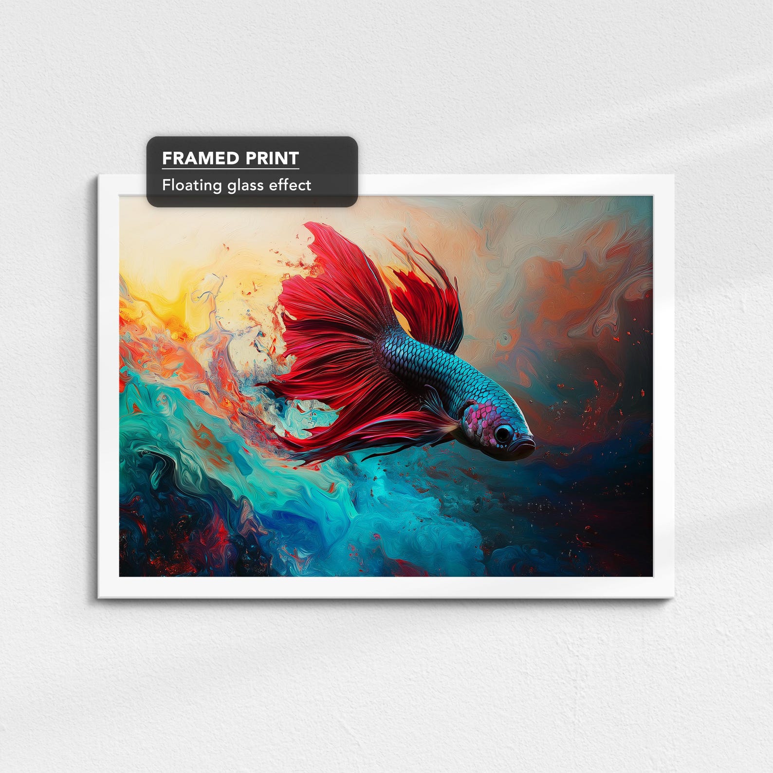 Vibrant Colorful Betta Fish Abstract Oil Painting Framed Poster Print ...