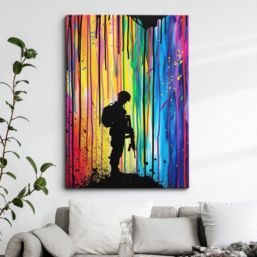 Soldier Marine Colourful Rain Street Art Painting Framed Poster Print ...